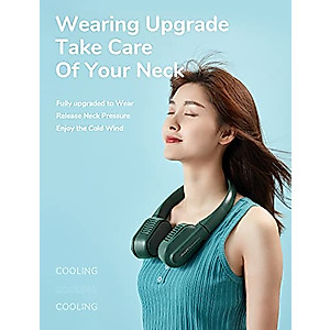 JISULIFE Personal Neck Fan, Bladeless Neck Fan Rechargeable with 4000mAh Battery Operated Neck Fan, 180° Adjustable Wrap-Around Blowing Neck Friendly for Indoor Outdoor-Dark Green