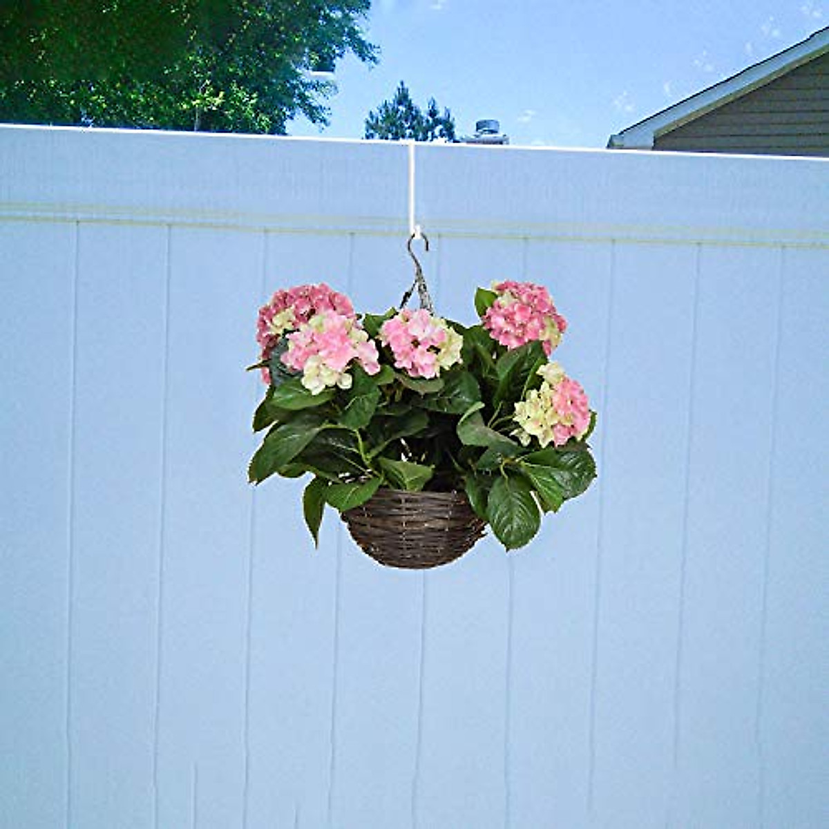 HiGift 8 Pack Vinyl Fence Hooks, 2 x 6 inch Patio Hangers White Powder Coated Steel Fence Hangers for Hanging Plants, Planters, Bird Feeders, Lights, Pool Tools