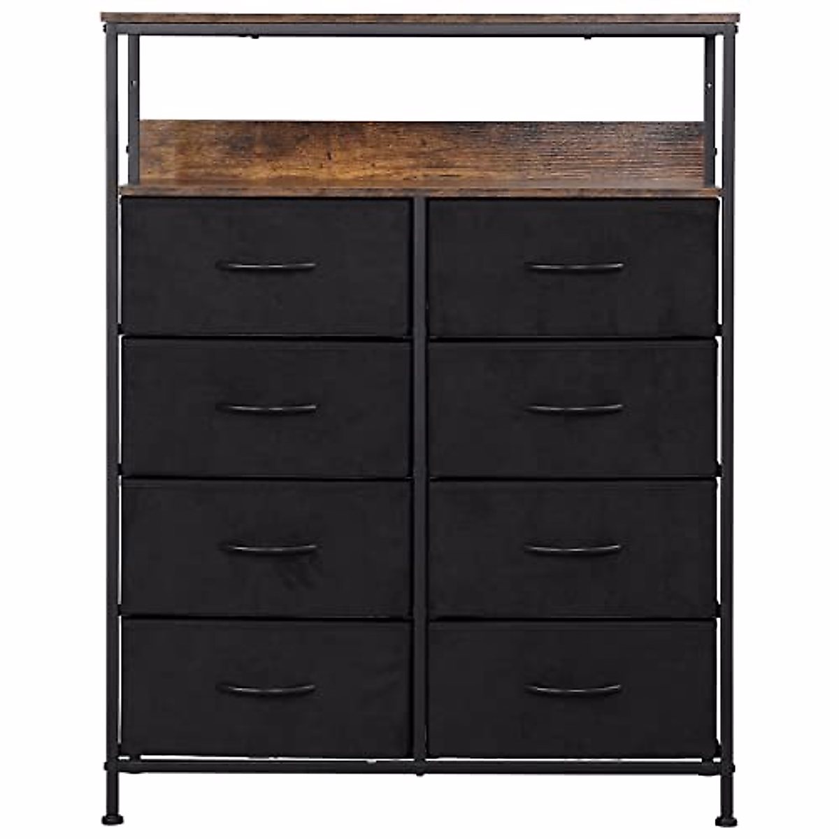 AMISEN Dresser with 8 Drawers, Fabric Dresser with Shelves, Tall Storage Organizer Unit for Bedroom, Living Room,Hallway, Entryway, Office Organization - Steel Frame, Wood Top, Black