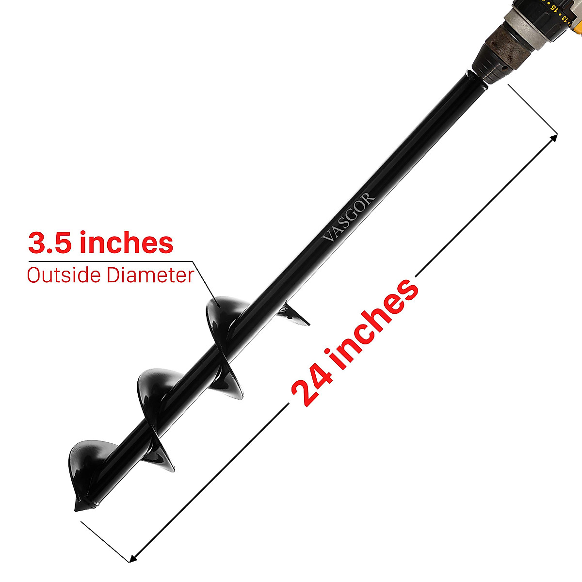 VASGOR 3.5" x 24" Auger Drill Bit for Planting - Easy planter garden Auger - Bulb & Bedding Plant Augers - Post hole Digger for 3/8” Hex Drive Drill