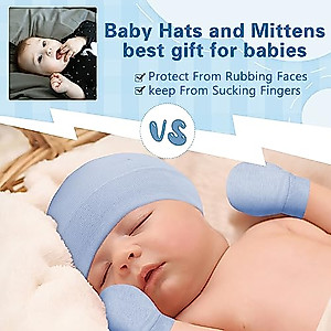 Zando Baby Hats and Mittens Unisex Infant Beanie Caps Newborn Hospital Hat with Scratch Mitten Set for Baby Boys Grils 4 Pack 2 One Size