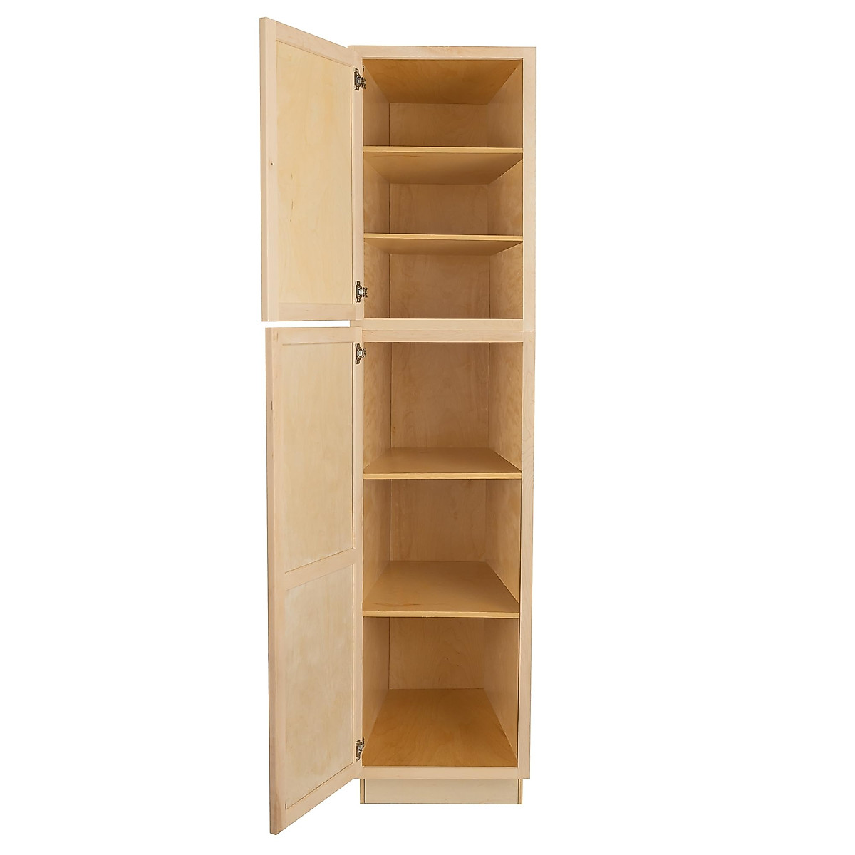 Quicklock RTA (Ready-to-Assemble) | Base Kitchen Cabinets - Shaker Style | 100% Plywood | Made in America | Soft Close Hardware (Raw Maple, 24" D x 18" W x 84" H Pantry)