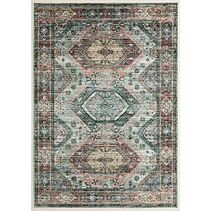 Fashriend Rita Moroccan Entry Rug, 2'×3' Washable Western Door Mat, Non-Slip Southwest Boho Rug, Non-Shedding Aztec Rug, Geometric Carpet with Low Pile for Bathroom, Laundry, Kitchen, Hallway, Green