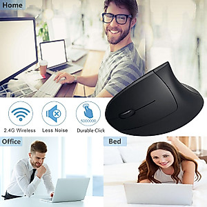 Lekvey Left Handed Mouse, Wireless 2.4 GHz USB Lefty Left Hand Ergonomic Vertical Mouse, Less Noise - Black