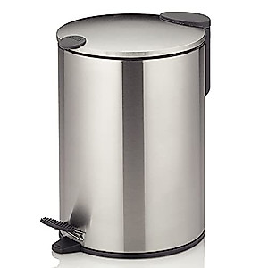 Kela Bathroom Trash Can with Soft Close, Step-On Lid, Silver, 0.8 Gallons, 9 inches Tall, Small Waste