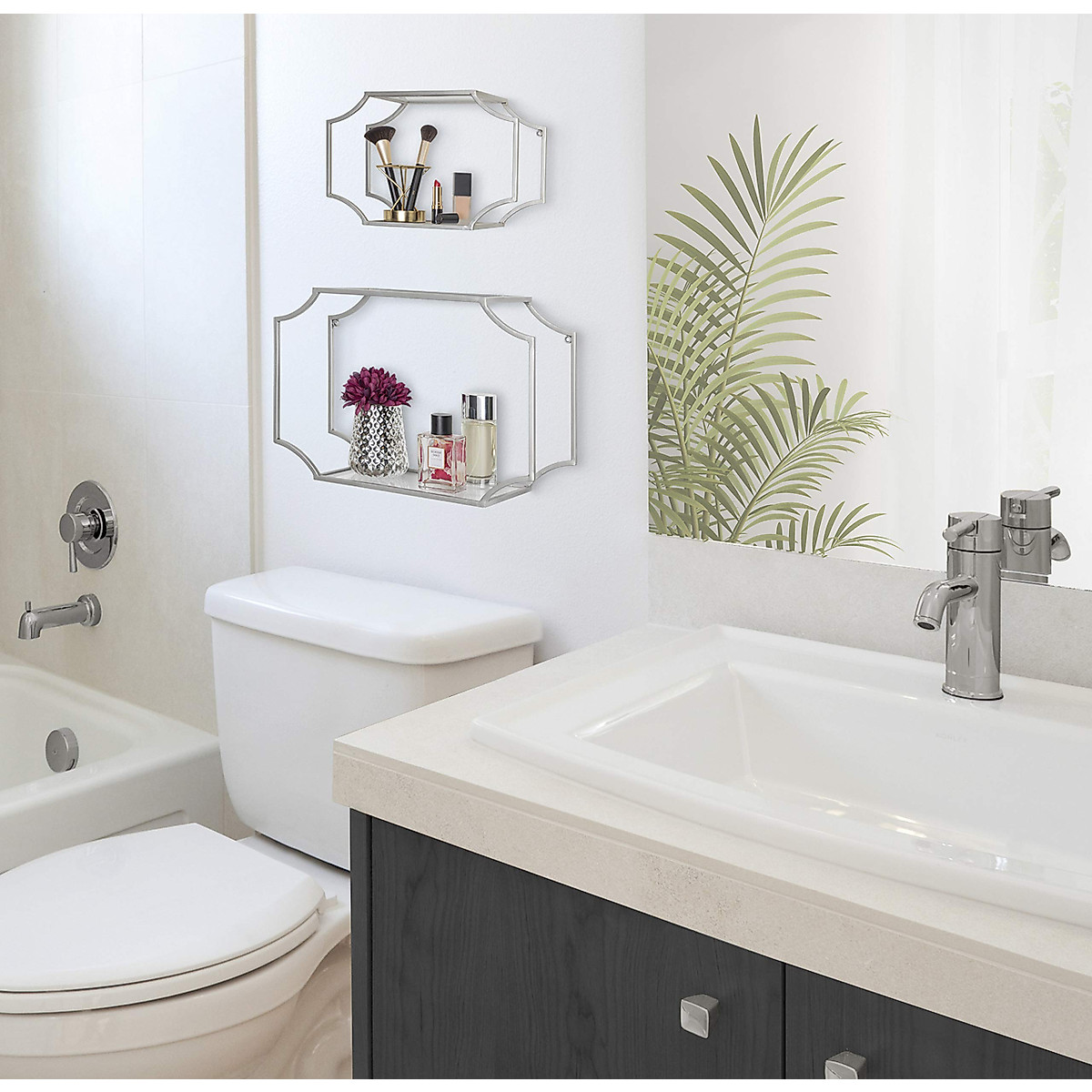 Kate and Laurel Ciel Modern Wall Shelf, Set of 2, Silver, Glam Wall Shelves for Display and Storage