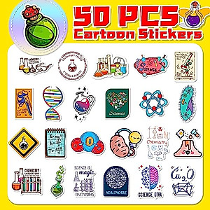 Science Stickers Pack for Kids Teens Students Teachers, 50 Pcs Natural Sciences Laboratory Stickers, Chemistry, High School Students Waterproof Vinyl Decals for Laptop Notebook Science classroom Decor