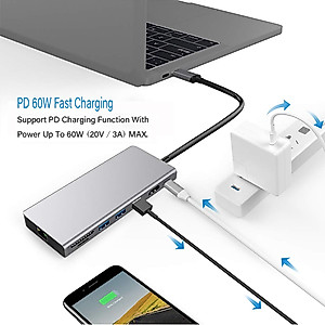 HRYHY USB C Hub, 9-in-1 USB C Adapter with 4K USB C to HDMI,USB C Charging, VGA, 2 USB 3.0, SD/TF Card Reader,Gigabit Ethernet, Compatible for MacBook Pro, XPS More Type C Devices
