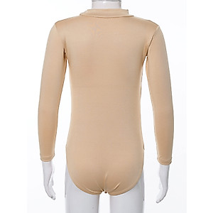 dPois Kids Girls Long Sleeve Gymnastics Leotard Mock Neck Ballet Dance Nude Unitard One Piece Bodysuit Mock Neck 11-12 Years