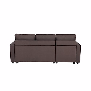 BOWERY HILL Sleeper Sectional Sofa Couch with Storage and Throw Pillows, Small Pull Out Sofa Bed for Living Room, L Shape Reversible Convertible Sofa Set for Apartment in Dark Brown