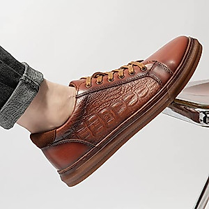 Arkbird Men's Fashion Casual Sneaker Shoes - Embossed Yellow Brown Leather Comfortable Daily Walking Shoe for Men