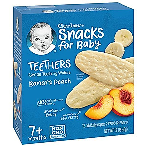 Gerber Snacks for Baby Teethers, Banana Peach, Gentle Teething Wafers, Flavored with Real Fruits & No Artificial Flavors, 12 Individually Wrapped 2 Packs/Box (Pack of 2 Boxes)