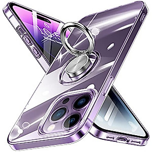 Guuboly Crystal Clear iPhone 14 Pro Max Case - 6.7" Ring Holder Kickstand, Slim, Shock Absorption Bumper