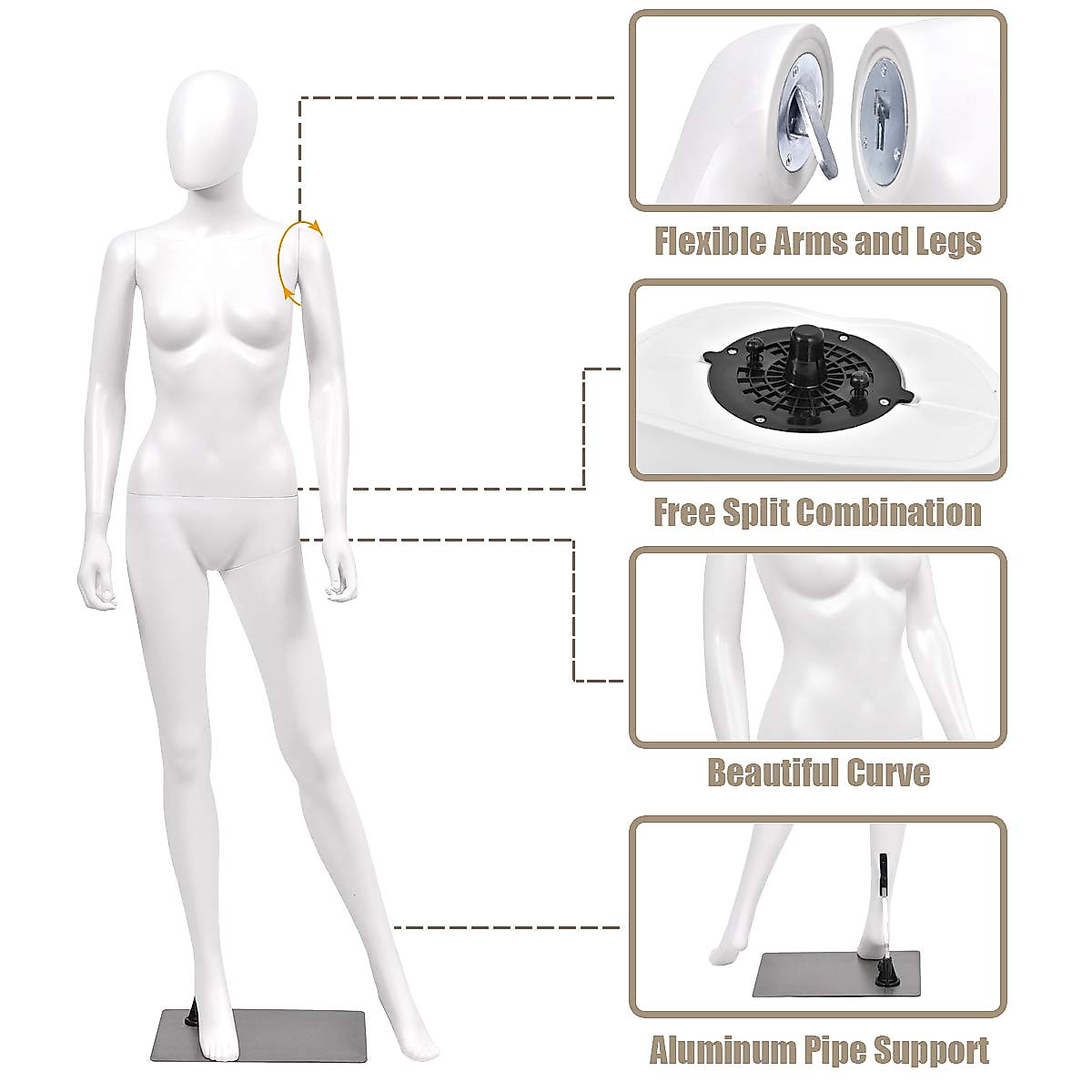 Giantex Mannequin Full Body, 5.8 Ft Realistic Female Mannequin Torso with Adjustable Body, Detachable Dress Form Full Body for Retail Clothing Shops, Halloween Christmas Cosplay