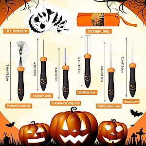 Sakmilu Halloween Pumpkin Carving Kit - 6 Pcs Pumpkin Carving Tools Stainless Steel with Stencils Storeage Bag for Halloween Decoration Jack-O-Lanterns