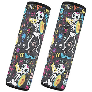 Halloween Sugar Skull Party Seat Belt Covers 2 Pack Car Seat Strap Covers Super Soft Carseat Shoulder Pad for Adults Boys Girls Babies