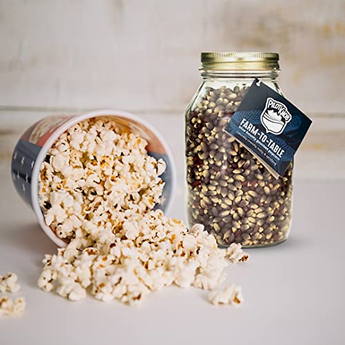 Pilot Knob Comforts Blue Bounty Gourmet Popcorn Kernels for Popcorn Machines, Microwave and Air Popper Popcorn Maker – Non-GMO, Fresh Heirloom Hull-Less Popcorn Seeds, Gift Set – 3 Jars (32 Oz Each)