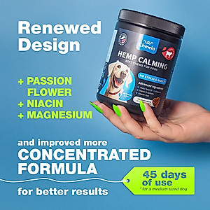 Hemp Calming Chews for Dogs - Dog Calming Treats - Anxiety Relief for Dogs with L-Theanine, Chamomile Extract, Valerian Root - Dog Anxiety Relief for Travel, Vet Visits, Thunderstorms, Nail Trimming