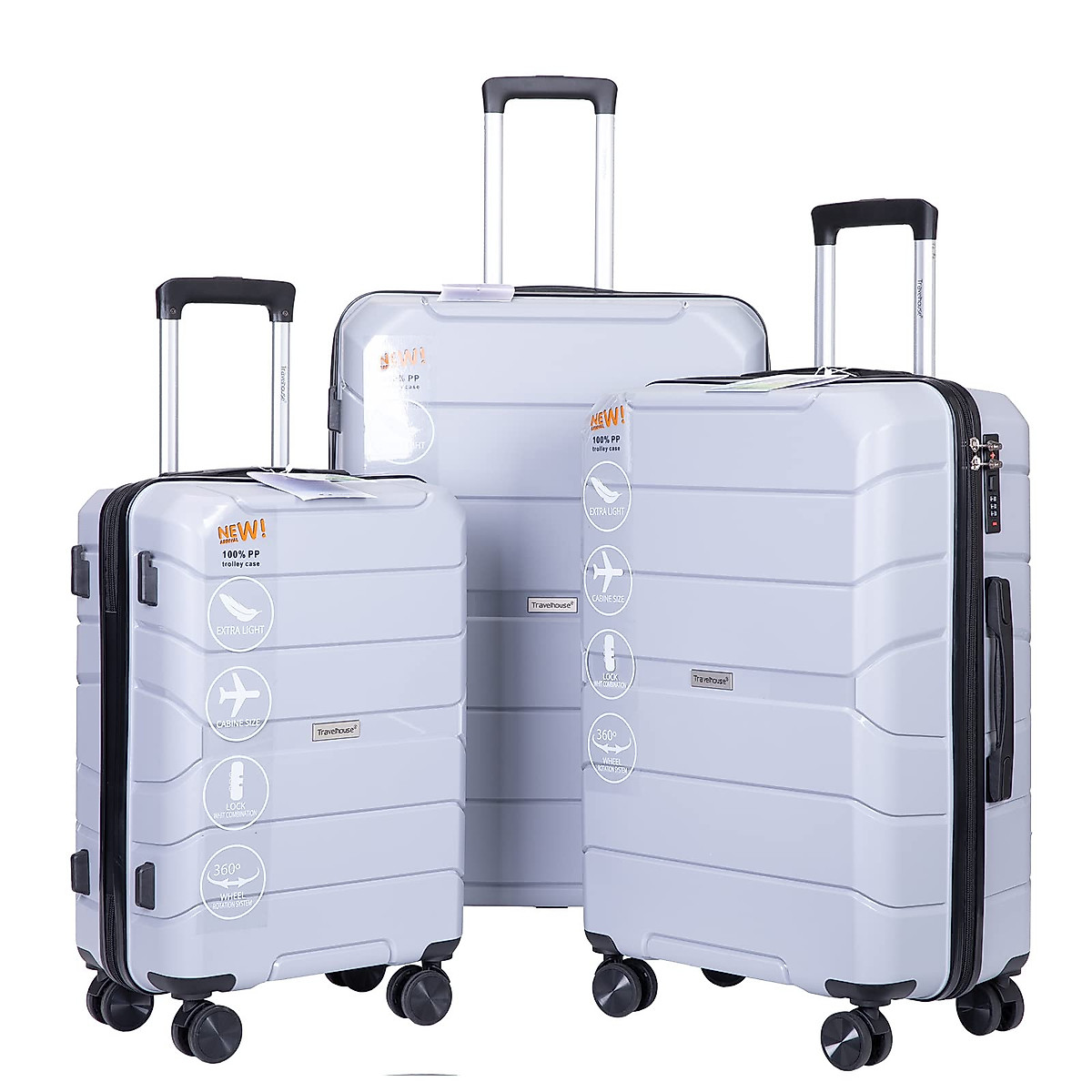 Tripcomp Luggage Sets Hardshell Travel Durable Suitcase Sets with Spinner Wheels TSA Lock, Carry-on,Luggage 3piece Set (20inch/24inch/28inch) (Silver)