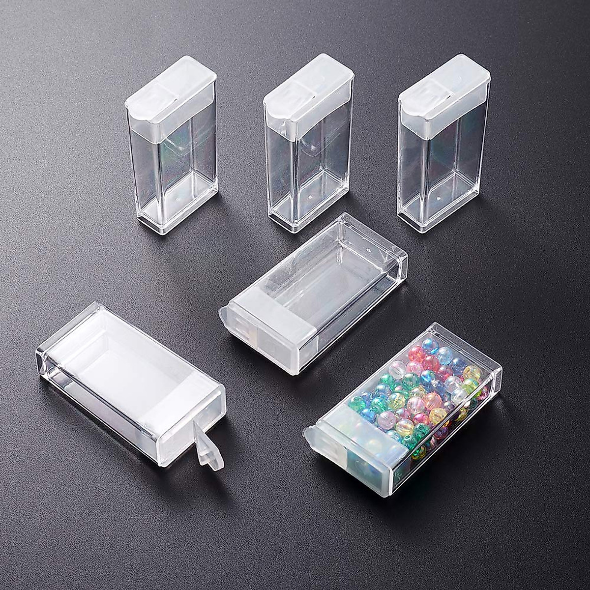 Fashewelry 100Pcs Plastic Flip Top Seed Bead Small Storage Containers 2x1" Rectangle Transparent Clear Box Package Candy Favor Empty Box Organizers