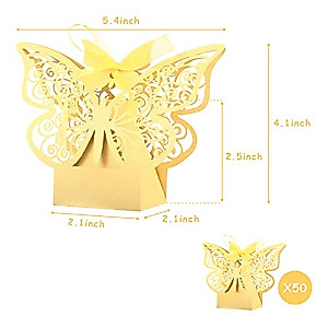 Kesote 50 Pack Butterfly Party Favor Boxes Gold, Small Baby Shower Bridal Shower Wedding Birthday Candy Favor Boxes with Ribbons