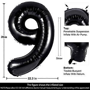 40 Inch Large Black Number 9 Balloon Extra Big Size Jumbo Digit Mylar Foil Helium Balloons for Birthday Party Celebration Decorations Graduations Wedding Anniversary Baby Shower Supplies Photo Shoot