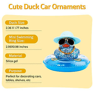 wonuu Car Duck Ornament Dashboard Decorations Rubber Duck Car for Car Dashboard Accessories with Swim Ring Sunglasses Hat and Necklace, B_Blue&Blue