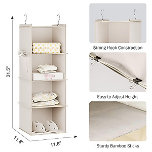 YOUDENOVA Hanging Closet Organizer, 4-Shelf Closet Hanging Storage Shelves, Beige