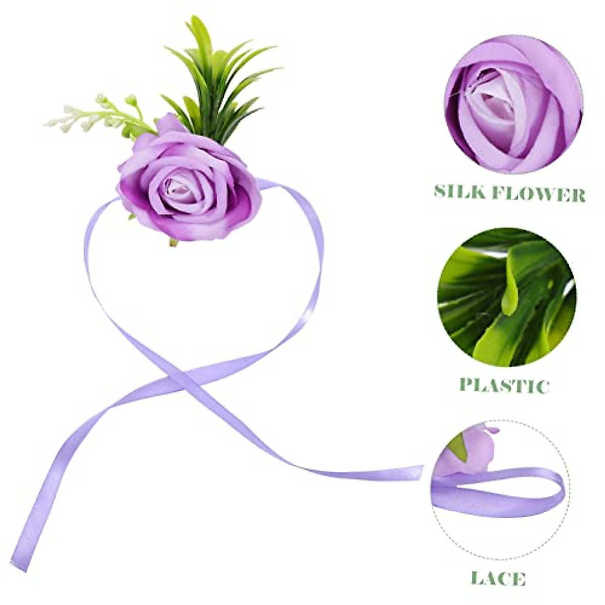 Abaodam 4pcs Wrist Flower Bridesmaid Bracelets Wedding Decorations Wrist Corsage Bride Wristband Decors Bride Wrist Flower Wedding Corsage Wristlet Wedding Supplies Purple The Flowers Lace