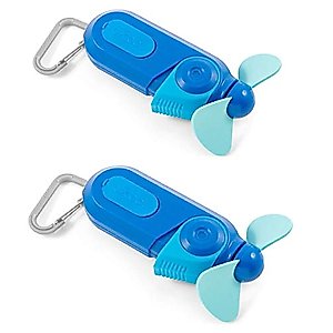 O2COOL Keychain Sport Misting Fan - Pocket Size Battery Powered Portable Fan With Carabiner Clip Small Fan with Mister Handheld Fan Vacation Essentials Hand Fan 2 Pack (Blue)