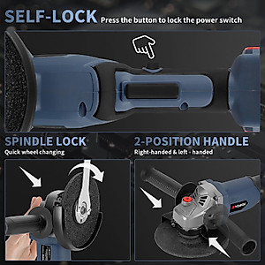 RYOJEGK 5" Brushless Angle Grinder Kit, 2 x 6.0Ah Battery Cordless Angle Grinder Tool,10000RPM Max Rotational Speed & 26Pcs Set of Accessories, Amoladora Angular for Cutting,Polishing & Carving