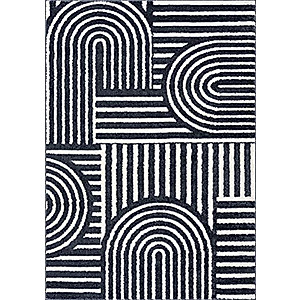 Abani Contemporary Mid-Century Design 5’3” x 7’6” (5'x8') Area Rug Rugs - Modern Non-Shed Arches Print Cream & Black Bedroom Rug