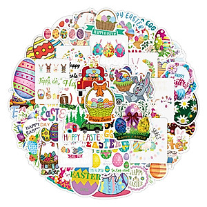 Easter Decorations Easter Stickers, 50 Pcs Cute Easter Egg Bunny Basket Stickers for Kids Teens Adults, Vinyl Waterproof Easter Stickers for Laptop Water Bottle Window Envelopes Cards Crafts Scrapbook