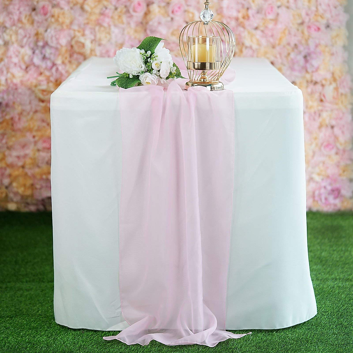 TABLECLOTHSFACTORY 22" x 80" Pink Premium Chiffon Table Runner for Weddings Party Banquets Decor Fit Rectangle and Round Table