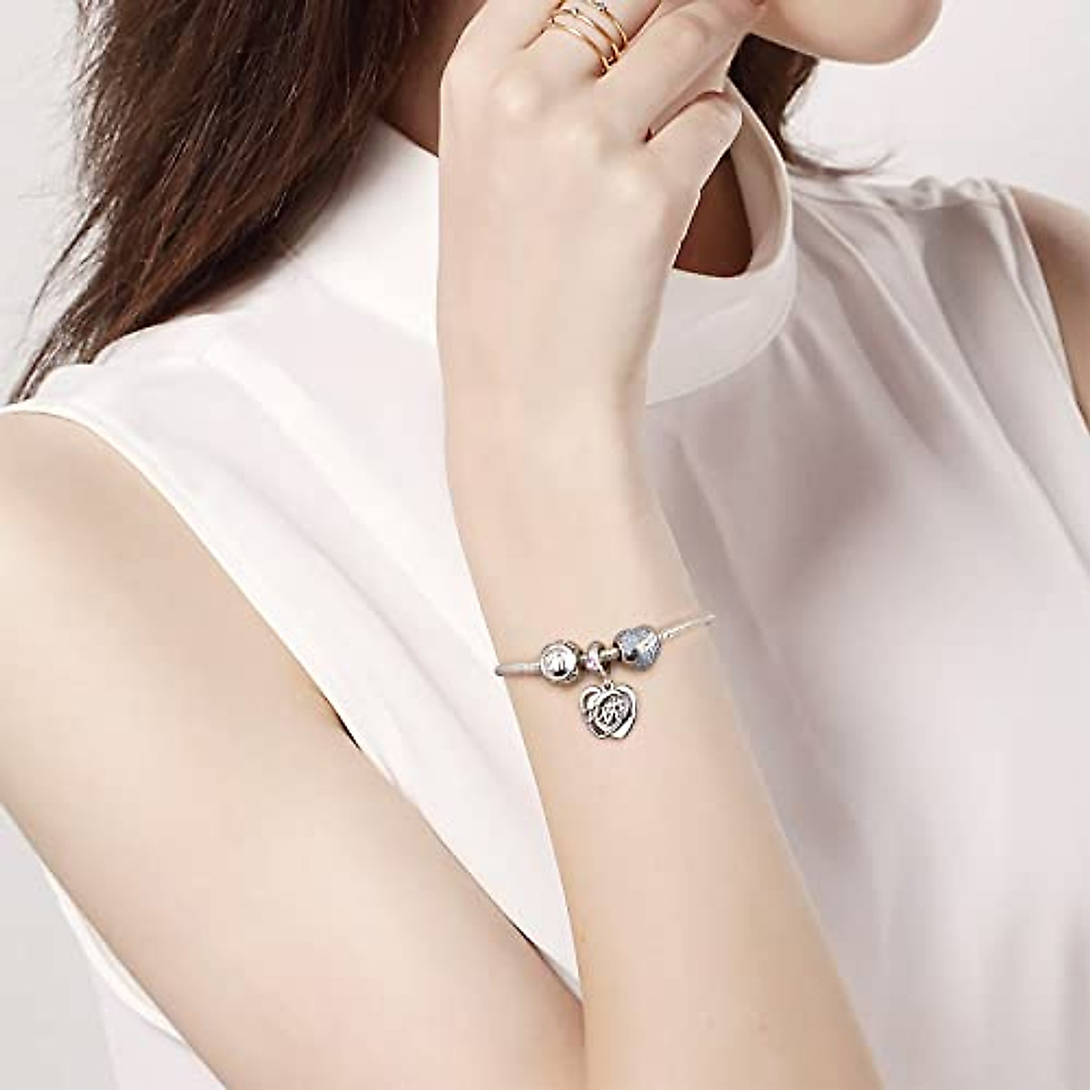 DALARAN Wife Charms Fit Pandora Charms Bracelet Forever Love Heart Charm Wife Sterling Silver Dangle Charm