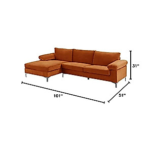 Casa Andrea Milano llc Modern Large Velvet Fabric Sectional Sofa L Shape Couch with Extra Wide Chaise Lounge, Orange