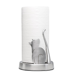 Everyday Solutions Meow Paper Towel Holder - Stainless Steel, Countertop Paper Towel Dispenser - with Tension-Spring for Single Handed Use - Featuring Cute Animal Tail Design - Great for Pet Lovers