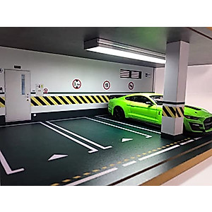 1/24 Scale Die-cast Car Garage Display Case with Clear Acrylic Cover and LED Lighting for 4 Parking Space (1:24-4 Parking Green)