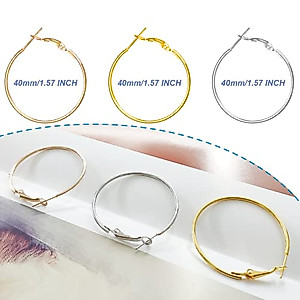 FANMAOUS 60Pcs Hoop Earring Findings Stainless Steel Earrings Beading Round Earrings Hypoallergenic Hoop Earrings Open Beading Hoop for Jewelry Making DIY Crafts Art Creation Girl (40mm)