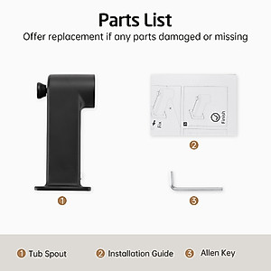 All Metal Tub Spout with Diverter, KES 5-3/8 Inch Bath Tub Faucet Replacement with Stainless Steel Extension Nipple, Black Shower Slip-on Bathtub Faucet for 1/2 Inch Copper Pipe, PTSN300-BK