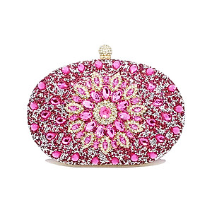 Pink Clutch Purses for Women Rhinestone Crystal Evening Bag Beaded Wedding Flower Handbag (773Fuchsia)