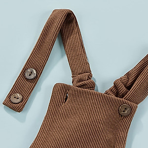 Karuedoo Newborn Baby Girls Boys Ribbed Overalls Solid Halter Backless Jumspuits Overalls Strap Suspender Pants Outfits (Brown, 12-18 Months)