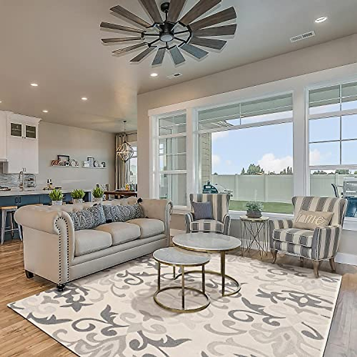 Linon RUGTA51081 Trio Grays 8' X 10', Off/White, 8 x 10