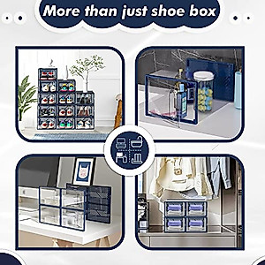 GONAT Large Shoe Organizers, Clear Shoe Boxes Stackable, Good Replacement For Shoe Rack, Under Bed, Blue.