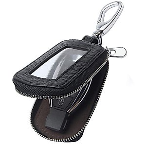 VSLIH Universal Vehicle Car Key case Genuine Leather Car Smart Key Chain Keychain Holder Metal Hook and Keyring Zipper Bag for Remote Key Fob