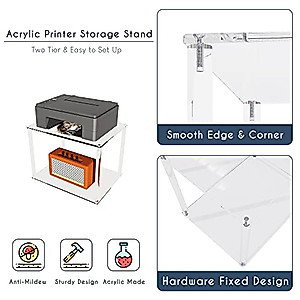 CRYSFLOA Acrylic Printer Stand 2 Tier Storage Shelves Desktop Stand for Printer Home Office Desk Organizer Printer Shelf Book Storage Desktop Shelf for Work Kitchen Storage Shelves 15.7'' x 11.6''