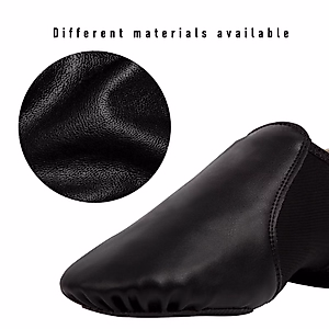 Asyusyu 100% Cowhide Leather Jazz Shoes for Girls,Pointed Toe Soft Leather Dance Slippers for Little Kid-10,Black