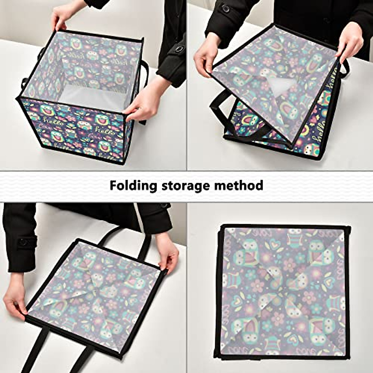 Kigai Owl Cube Storage Bins, 13x13x13inch Collapsible Fabric Storage Cubes Organizer with Handles Decorative Storage Baskets for Home, Shelf, Closet