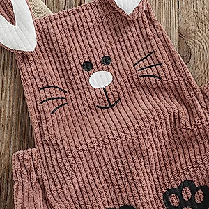 WASAIGOOD My First Easter Baby Romper Newborn Boys Girls Corduroy Backless Romper Bodysuit Rabbit Ears Suspender Overalls (Pink,6-9 Months)