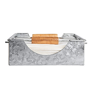 Royalty Art Galvanized Napkin Holder with Dual Wooden Handles - Rustic Square Design for Country Style Kitchens and Dining Rooms - Heavy-Duty Paper Storage for Indoor and Outdoor Use